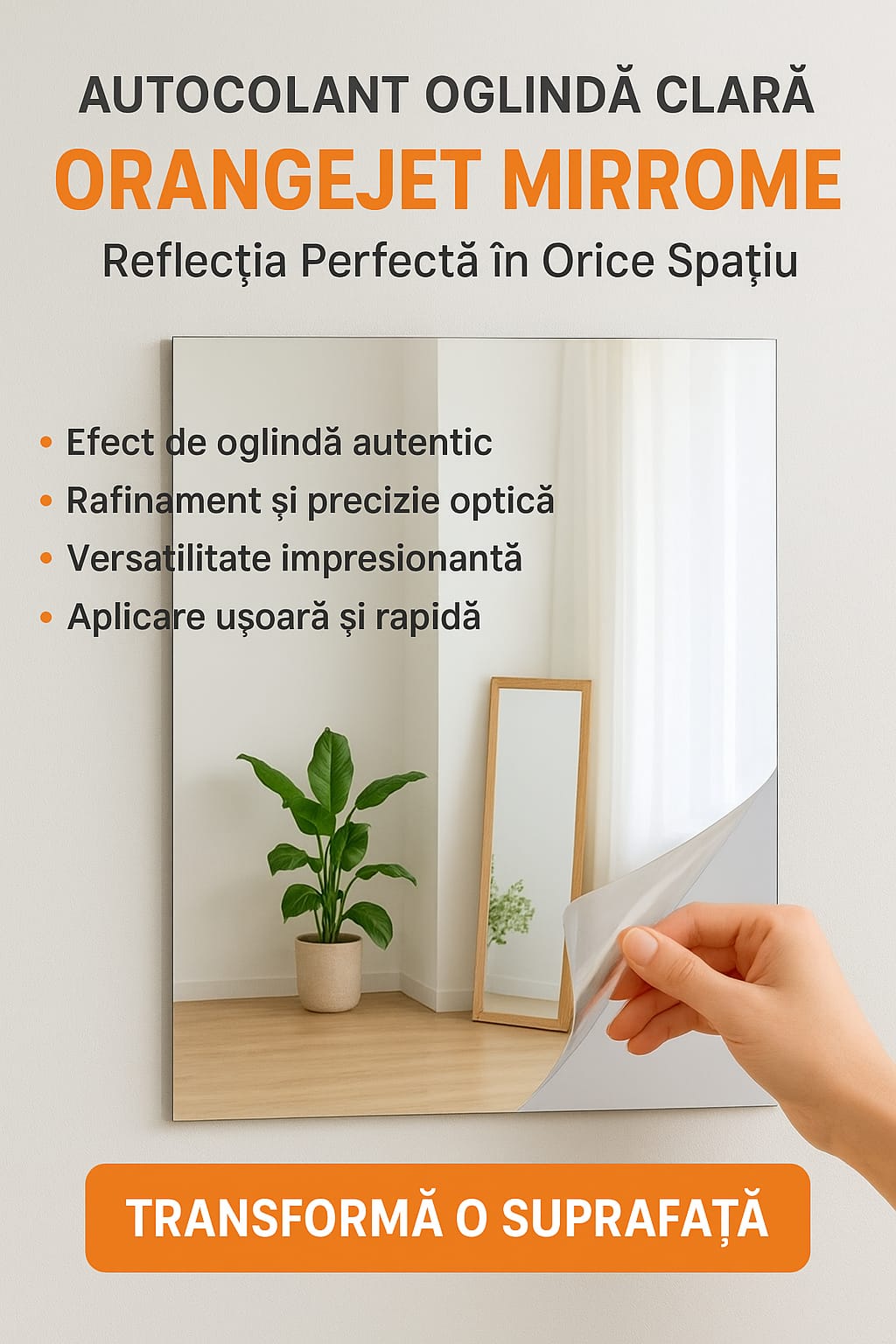 Autocolant Oglindă Clară OrangeJet MirrorMe – Reflecția Perfectă în ...